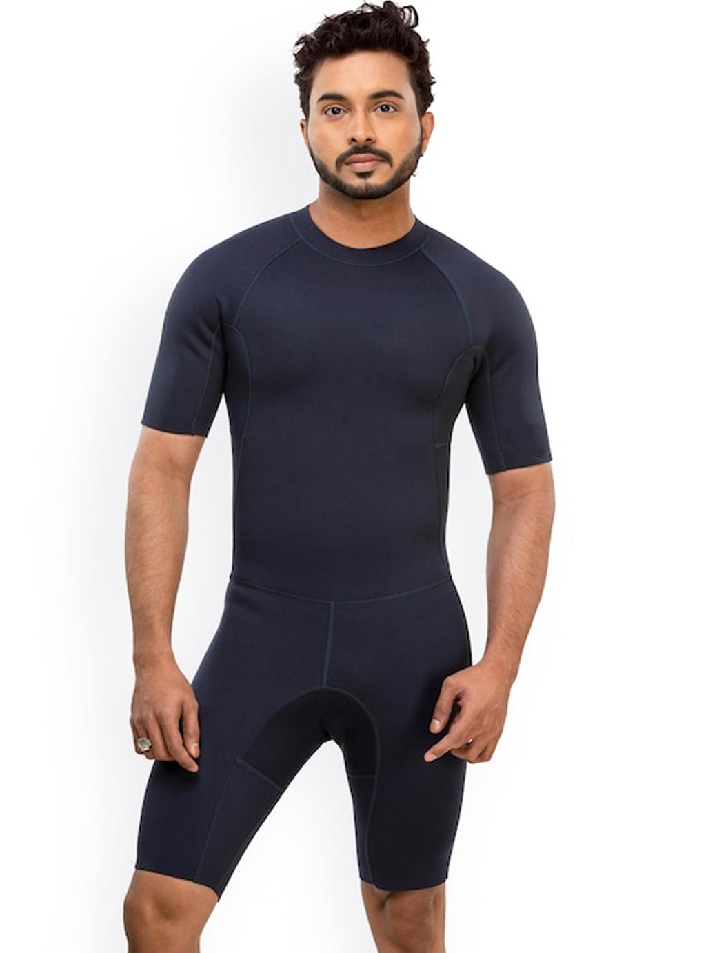 Men Navy Blue Solid Shorty Wetsuit